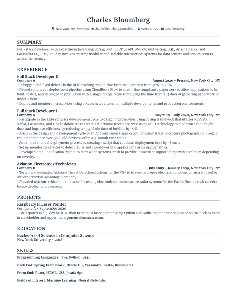 Rezi Full Stack Developer Resume Template